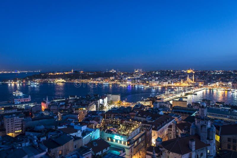 Istanbul Night View, Turkey City Lights Editorial Stock Photo - Image ...