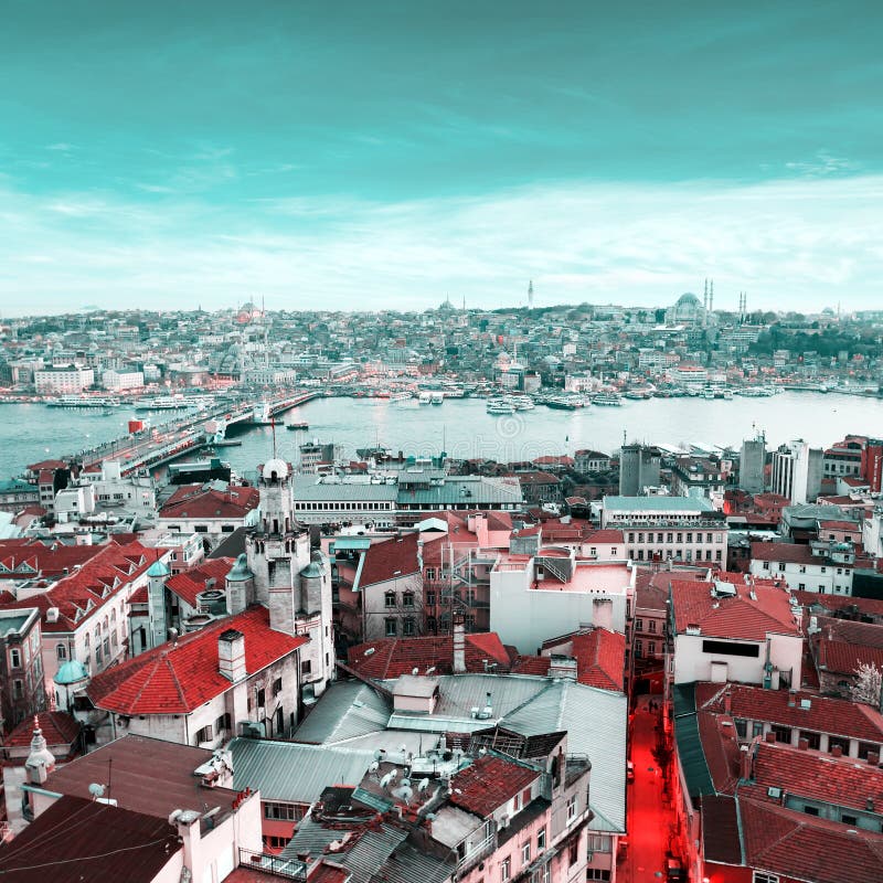 Istanbul Panoramic View at Evening. Stock Image - Image of aerial ...