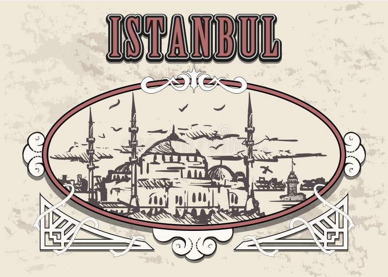 Istanbul Skyline Hand Drawn Sketch. Istanbul in a Frame Stock ...