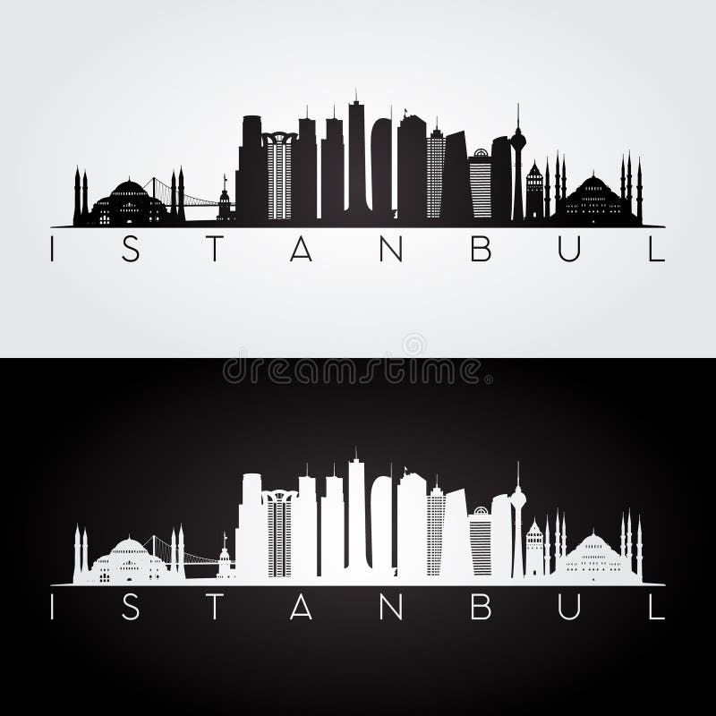 Istanbul City Skyline Horizontal Banner. Black and White Silhouette of ...
