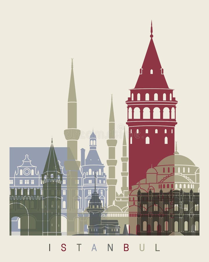 Istanbul Skyline in Watercolor Stock Illustration - Illustration of ...