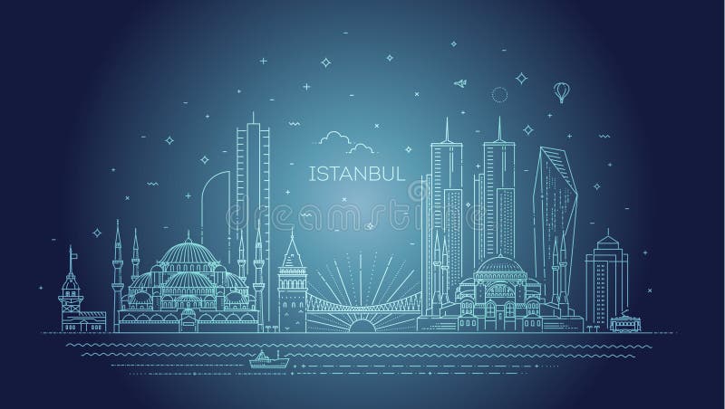Istanbul Skyline, Vector Illustration in Linear Style Stock Vector ...