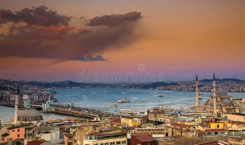 Istanbul Sunset Panoramic View Editorial Photo - Image of chain, elisab ...