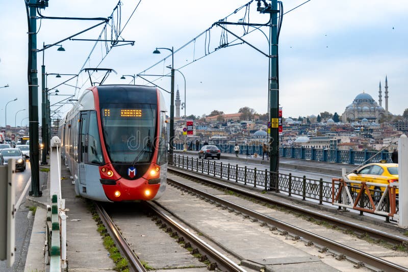 Istanbul Tram at Platform. the Istanbul Tram is a Modern Tram System on ...