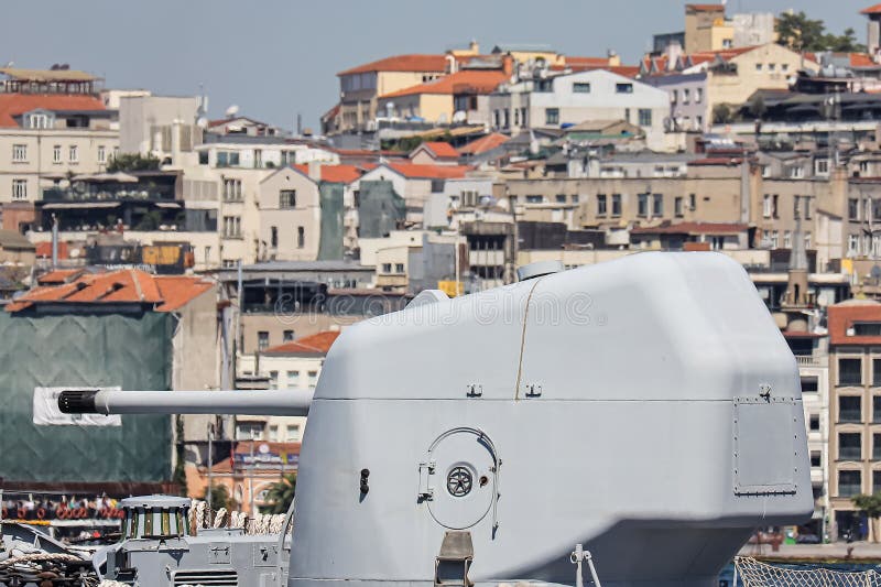 08-08-2023 Istanbul - Turkey: Naval Ship Cannon Close Up Stock Image ...