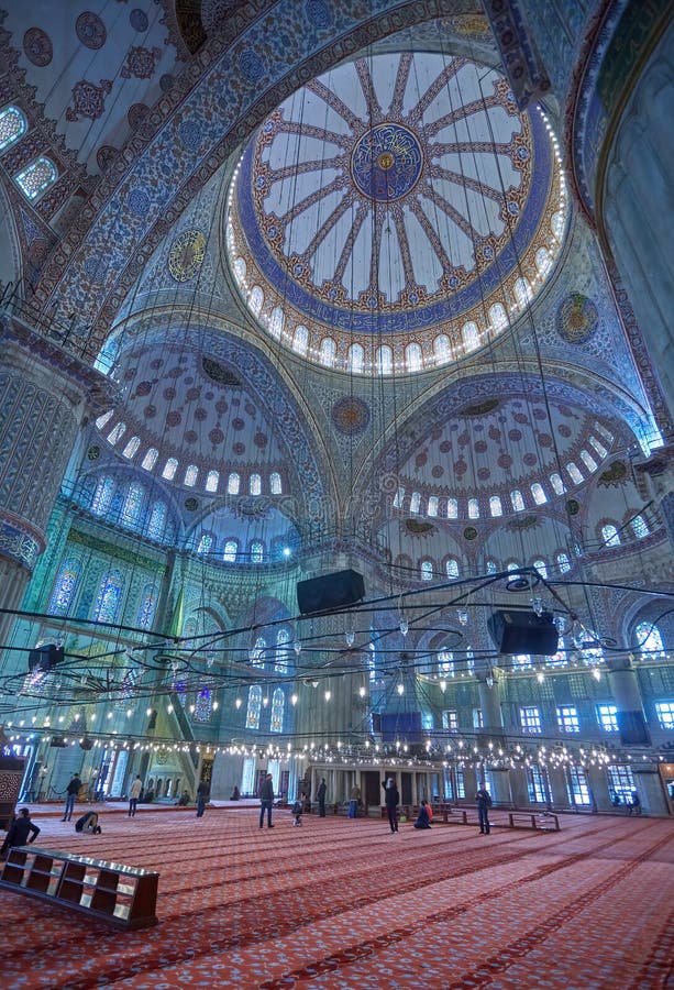 Istanbul, Turkey - April 21, 2017: Interior of the Sultanahmet Mosque ...