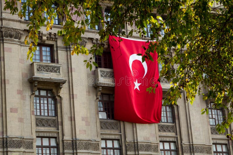 Istanbul, Turkey. the Big Turkish Flag Stock Image - Image of city ...