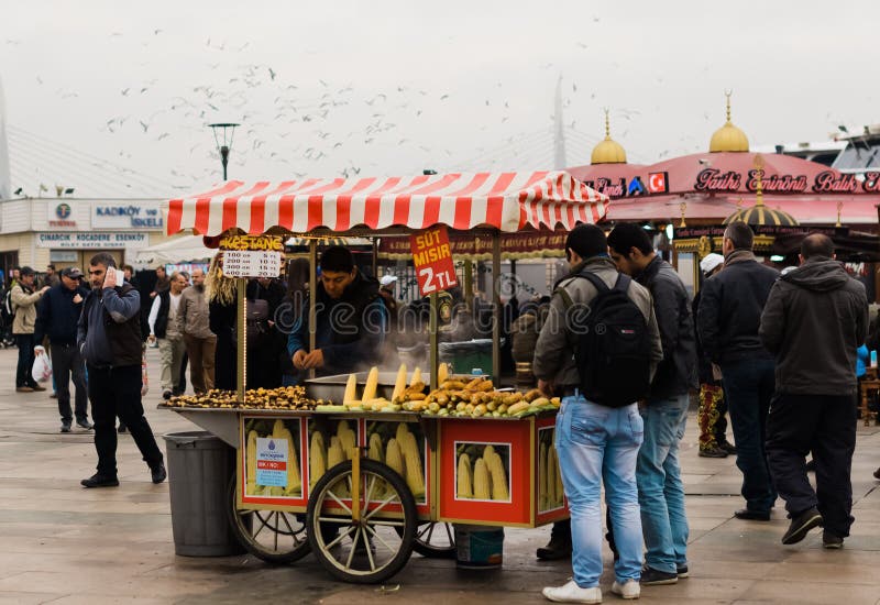 Istanbul, Turkey, December 1, 2014: Crowded Square with a Corn Stand ...