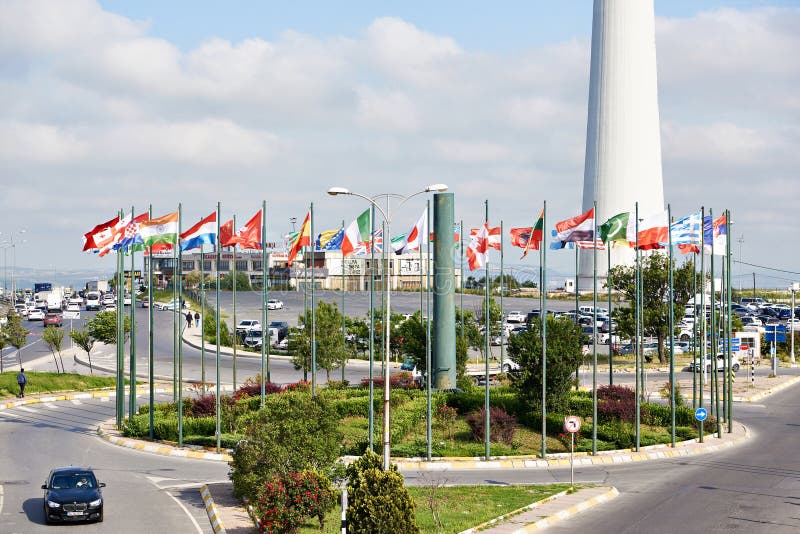 Istanbul, Turkey, June 08, 2023 Flags and Endem TV Tower Editorial ...