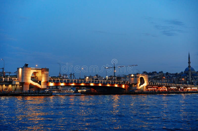 ISTANBUL, TURKEY - JUNE 06, 2022: Night View of Galata Bridge in ...