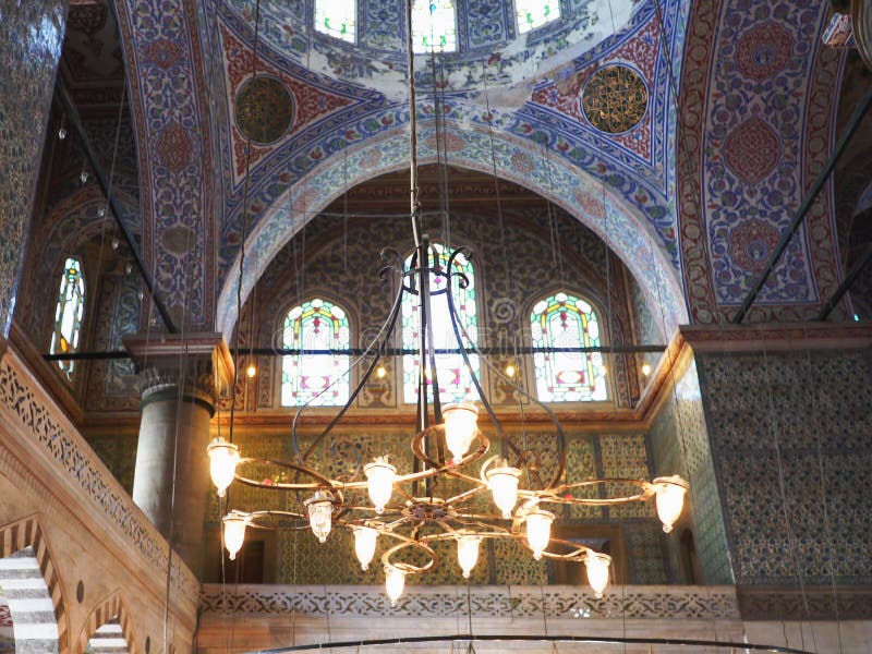 ISTANBUL, TURKEY - MAY, 21, 2019: Light Fixture Inside the Blue Mosque ...