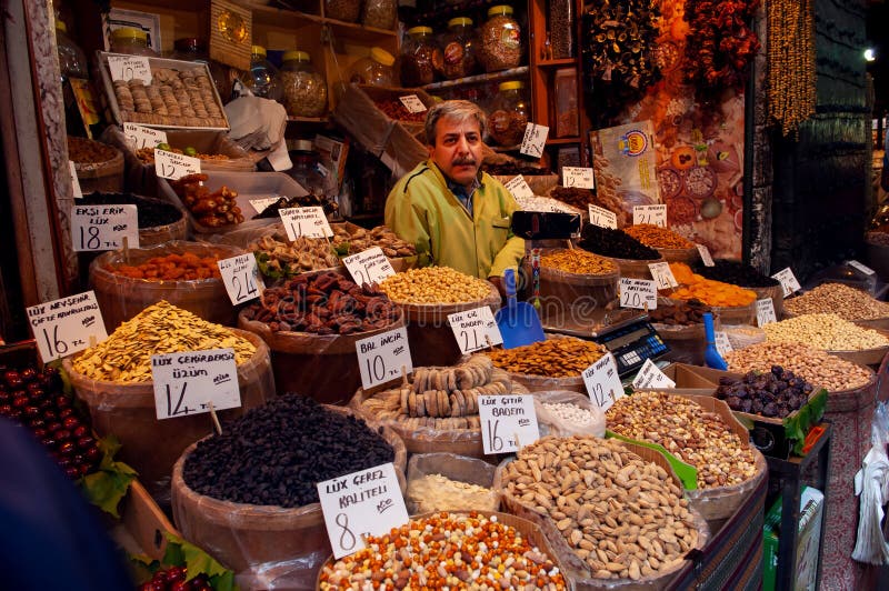 A Turkish Stall Holder Selling Dried Fruit and Nuts Inside the Spice ...