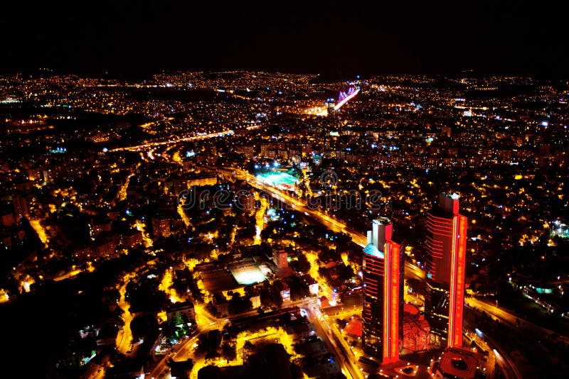 Istanbul, Turkey at Night. Night Panoramic View Above the City. Stock ...