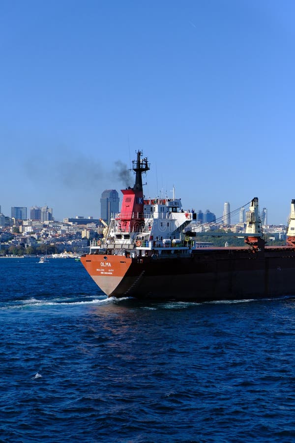 A Cargo Ship Tanker Travelling through Bosphorus Strait, Istanbul ...