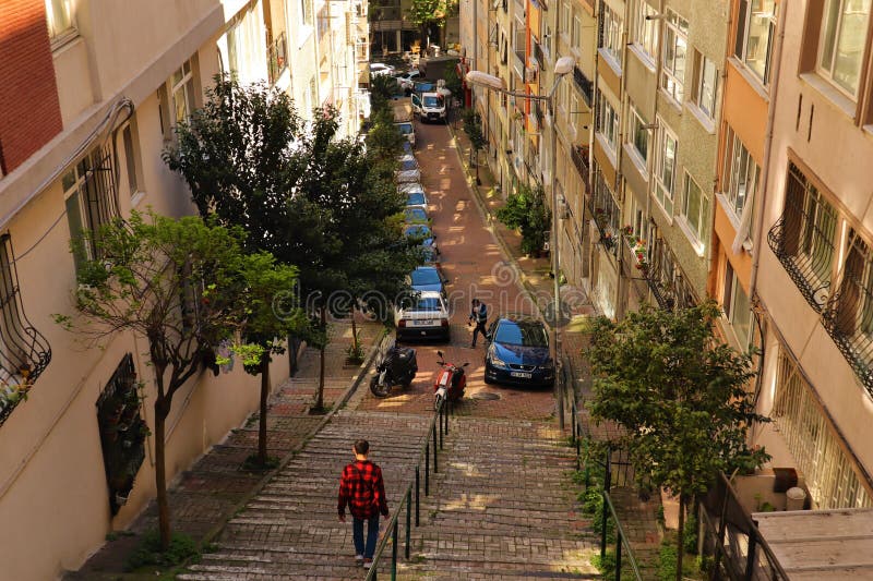 Istanbul, Turkey. One of the Beautiful Streets in Istanbul. Stairs Walk ...