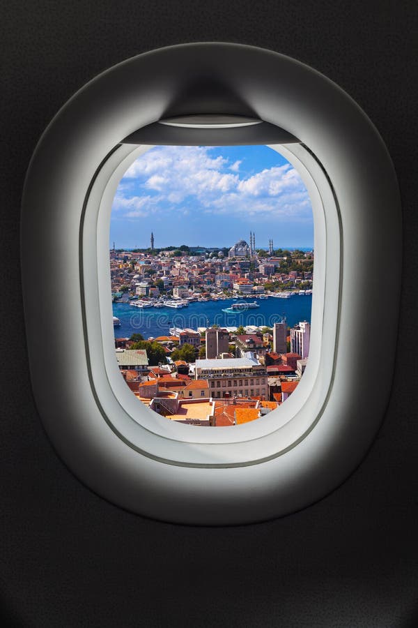 View Of Istanbul City In Turkey From Airplane Window Stock Photo ...