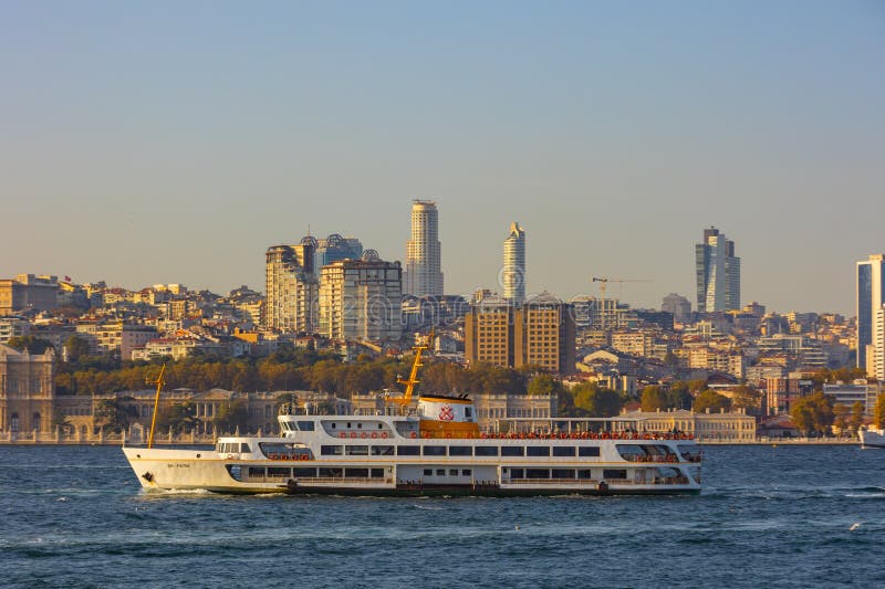 Istanbul View. Ferry and Cityscape of Istanbul at Sunset Editorial ...