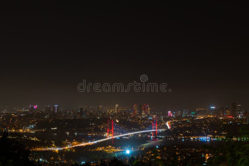 Istanbul View and Night Skyline.Bosphorus Bridge and Istanbul Strait ...