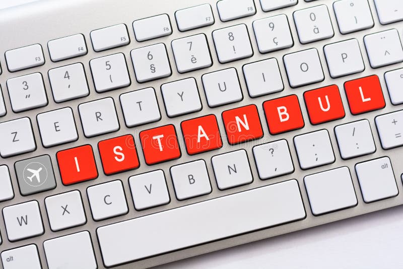 ISTANBUL Writing on White Keyboard with a Aircraft Sketch Stock Image ...