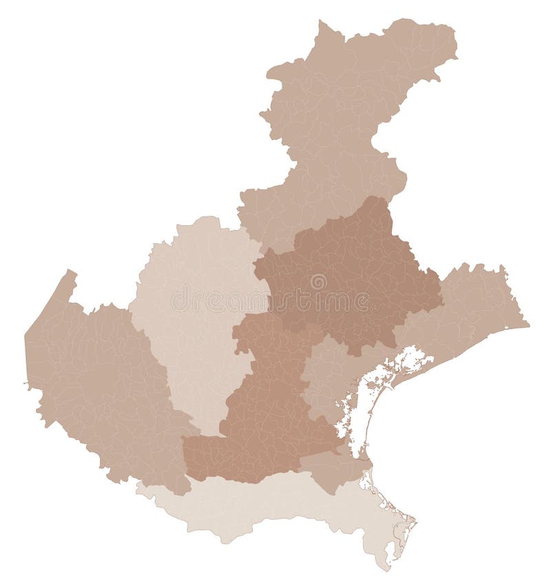 Veneto Map, Division by Provinces and Municipalities. Italy Stock ...