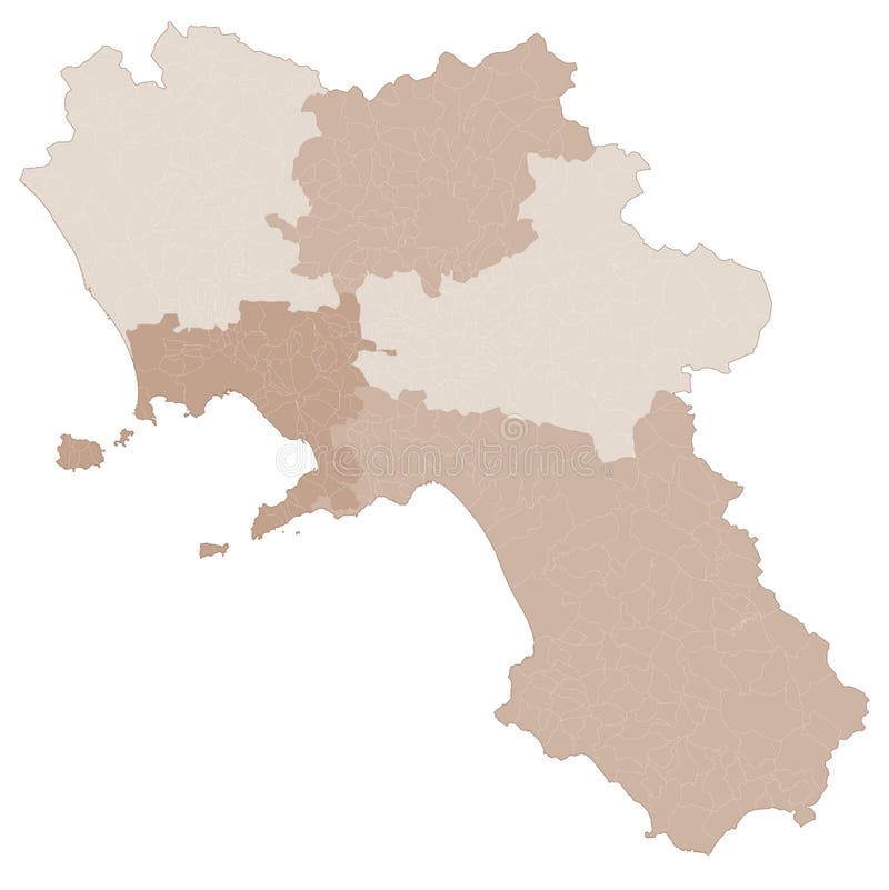 Campania Map, Division by Provinces and Municipalities. Closed and ...