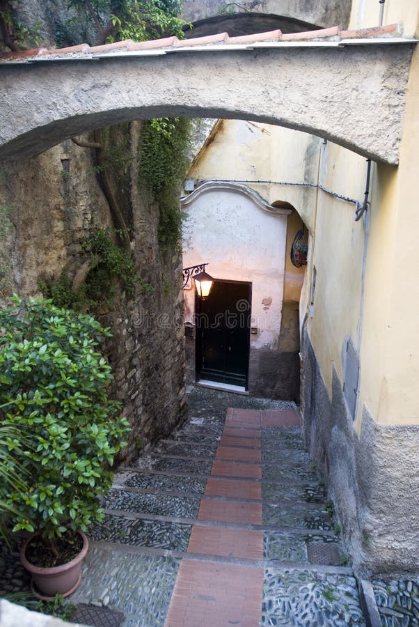 Quaint Italian town alley stock image. Image of postcard - 1353871