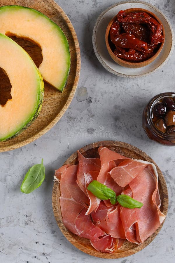 Antipasto Prosciutto Melone Melon with Ham Stock Image - Image of ...