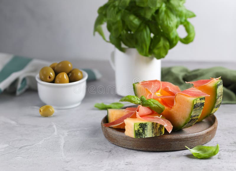 Antipasto Prosciutto Melone Melon with Ham Stock Photo - Image of ...