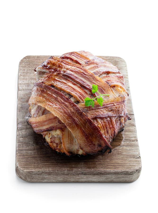 Italian Bacon Wrapped Meatloaf on Wooden Board Stock Image - Image of ...
