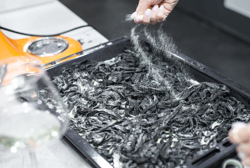 Italian Black Pasta with Cuttlefish Ink Stock Photo - Image of healthy ...