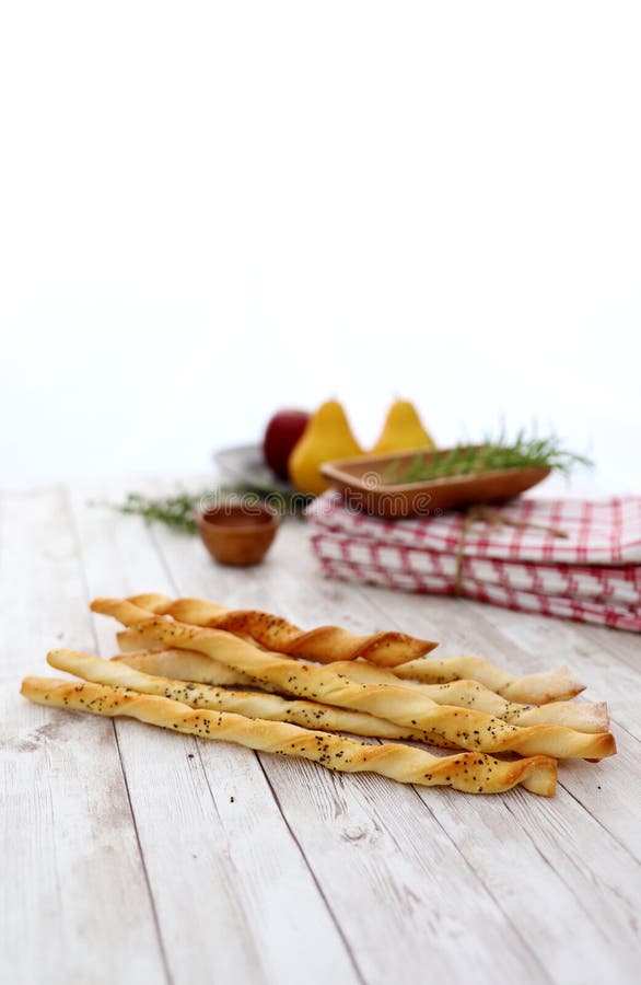 Italian Breadsticks on Rustic Picnic Table Stock Image - Image of ...