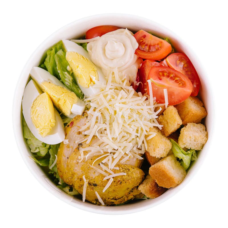 Italian Caesar Salad with Chicken on White Stock Image - Image of ...