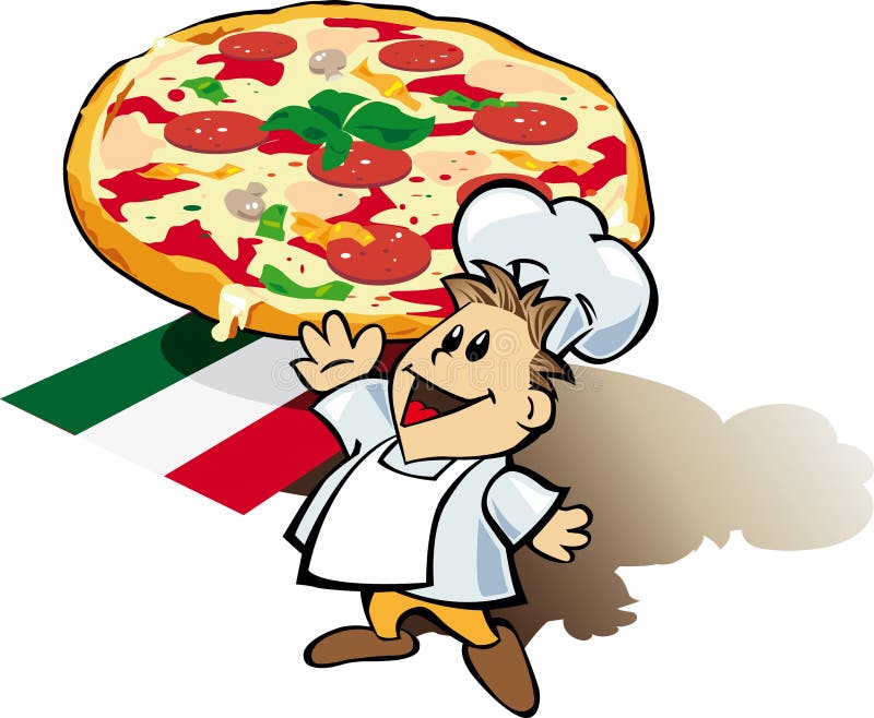 Italian Chef Cook with Pizza Giant Stock Vector - Illustration of ...