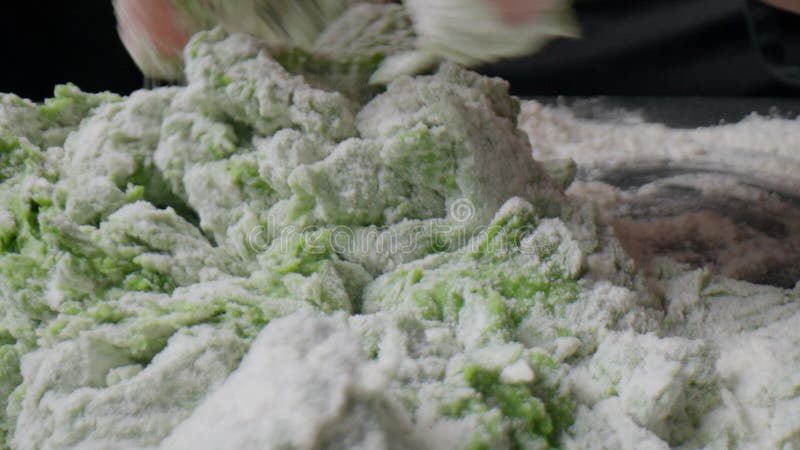 Italian Chef Kneads Vegetarian Green Dough in the Kitchen Stock Video ...