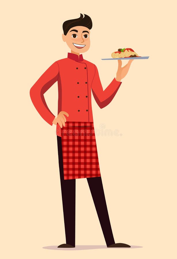 Italian chef with pasta stock vector. Illustration of cute - 67401858