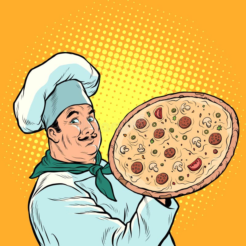 Italian chef with pizza stock vector. Illustration of cartoon - 154544425