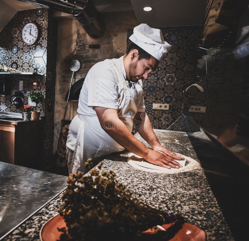Chef is Making Pizza at the Restaurant Kitchen Stock Image - Image of ...