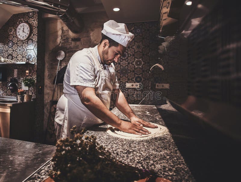 Chef is Making Pizza at the Restaurant Kitchen Stock Image - Image of ...