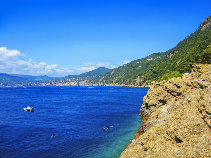 People on Mediterranean Coast of Italy Stock Photo - Image of trees ...