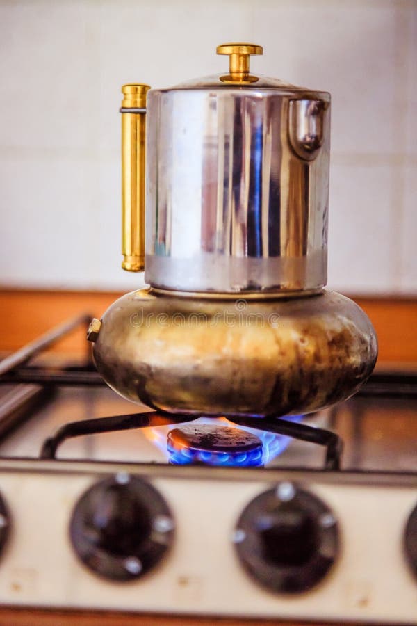 Italian Coffe Cooker on Gas Stove, Breakfast Stock Image - Image of ...