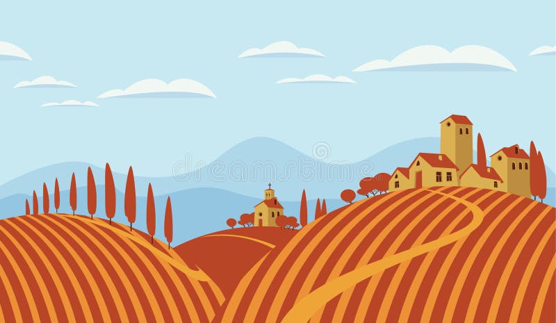 Tuscany Landscape Illustration Stock Vector - Illustration of ...