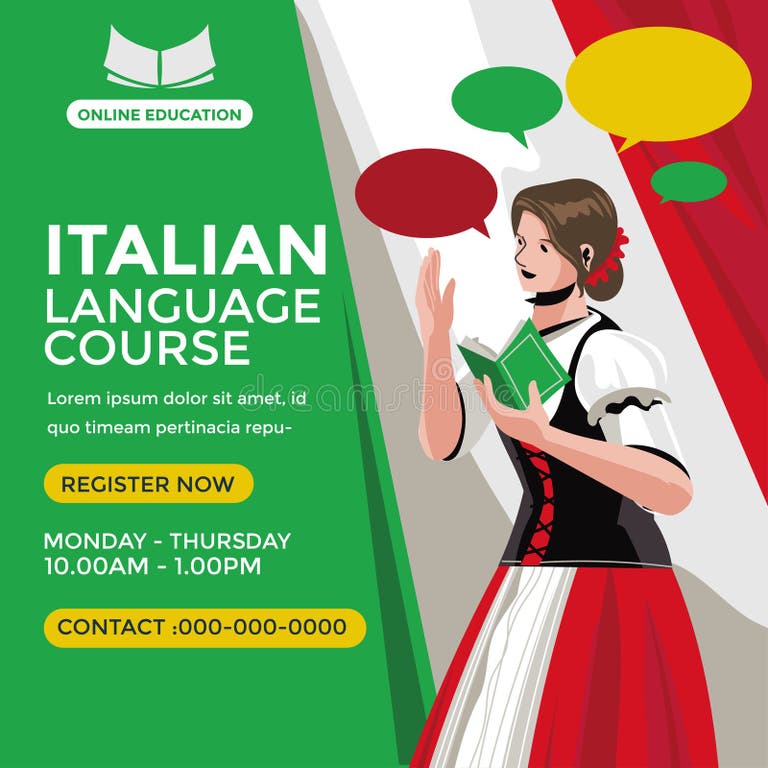 Online Italian Language Course Webinar Poster Design Stock Vector ...