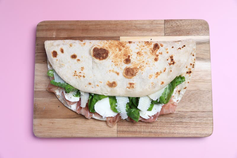 Italian Cuisine , Piadina with Sausage and Cheese Stock Image - Image ...