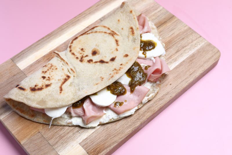 Italian Cuisine , Piadina with Italian Ham and Cheese Stock Image ...