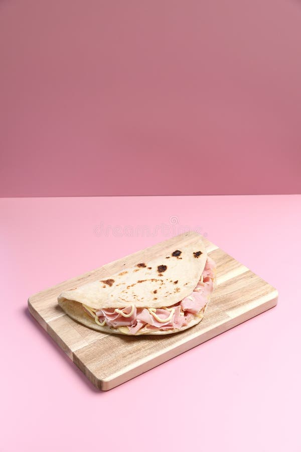 Italian Cuisine , Piadina with Italian Ham and Cheese in Closeup Stock ...