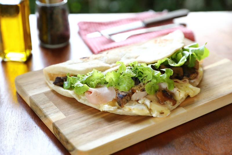 Italian Cuisine , Piadina with Italian Ham and Cheese in Closeup Stock ...