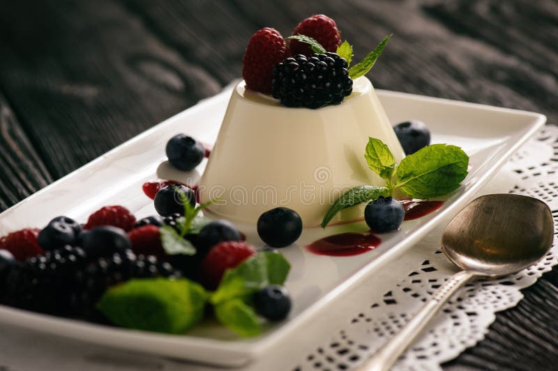 Italian Dessert - Panna Cotta with Berries. Stock Photo - Image of ...
