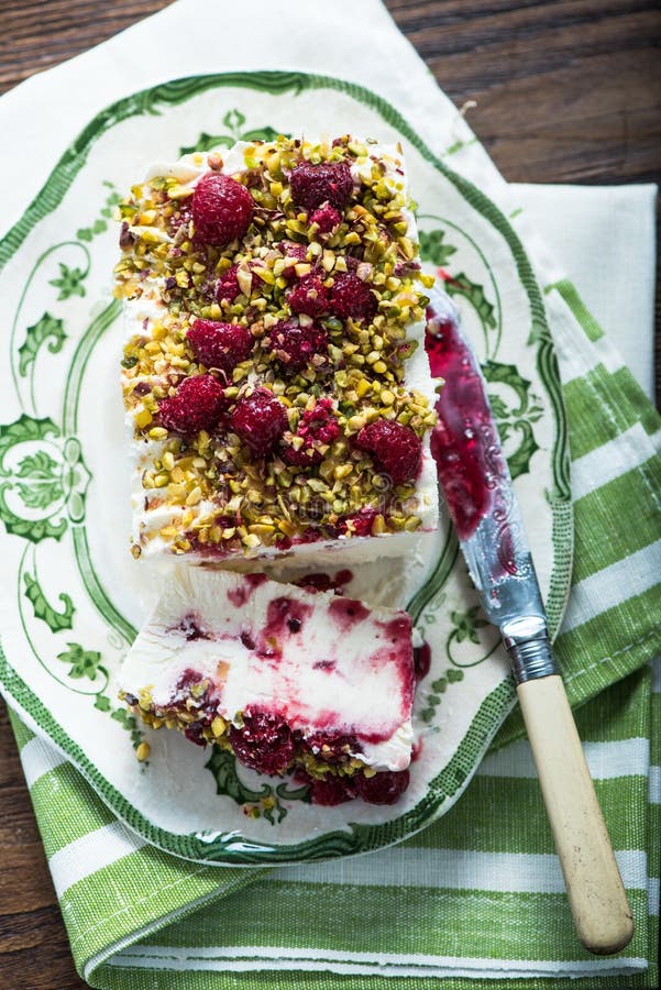 Italian Dessert, Semifreddo with Fresh Raspberry Stock Image - Image of ...