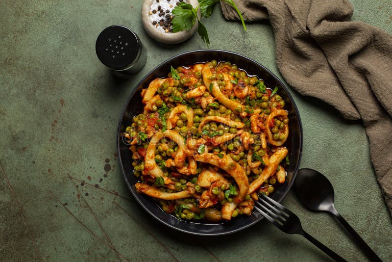 Italian Dinner with Cuttlefish Stew with Peas and Tomatoes or Seppie ...