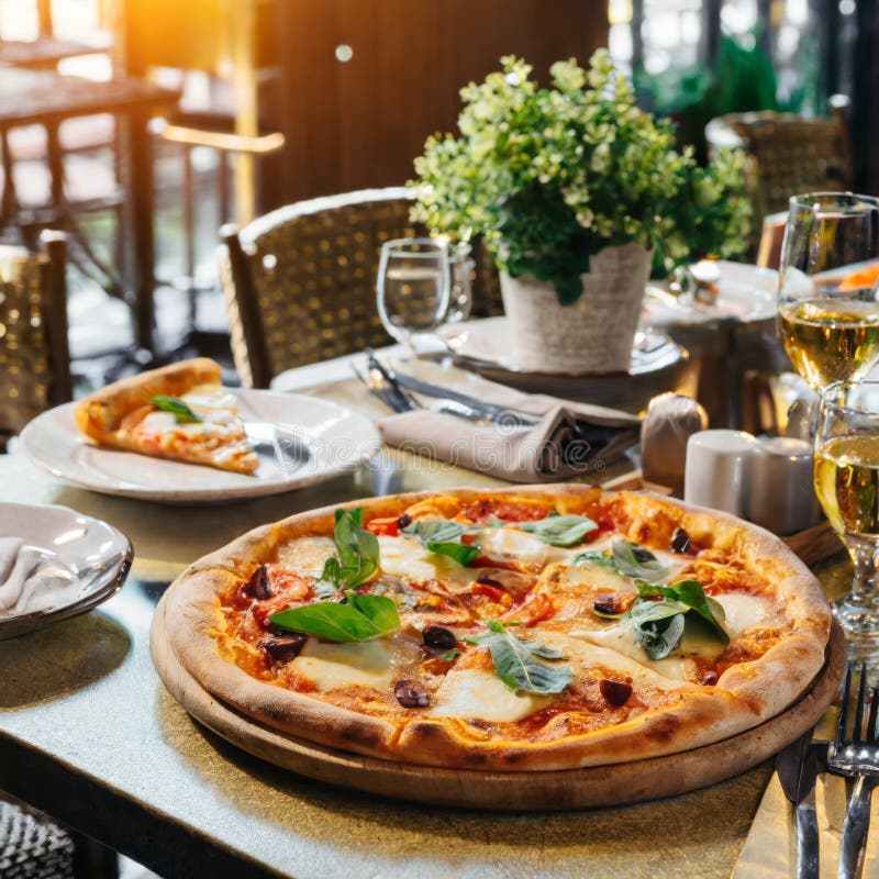 Italian Dinner Table with Fresh Pizza and Wine Stock Image - Image of ...